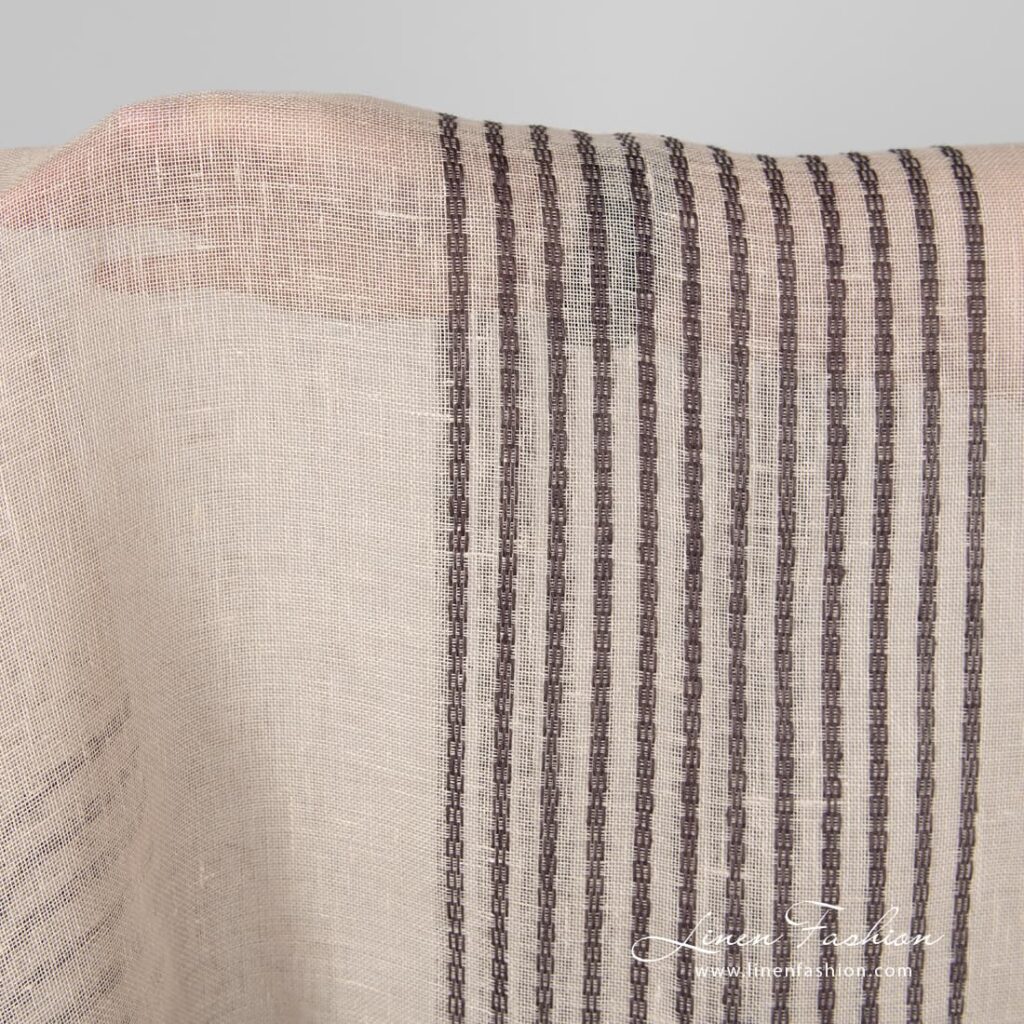 Tissu De Lin Beige à Rayures | Maison De Lin