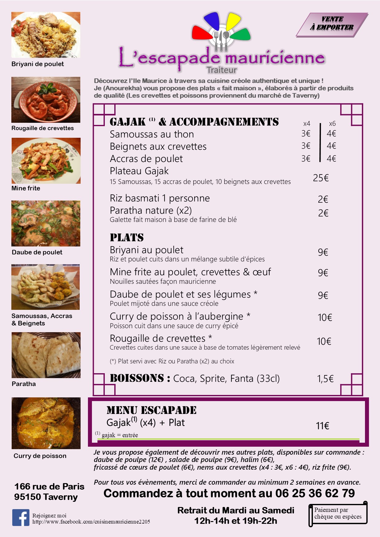 Restaurant L'escapade Mauricienne à Taverny (95150) - Carte des plats ...