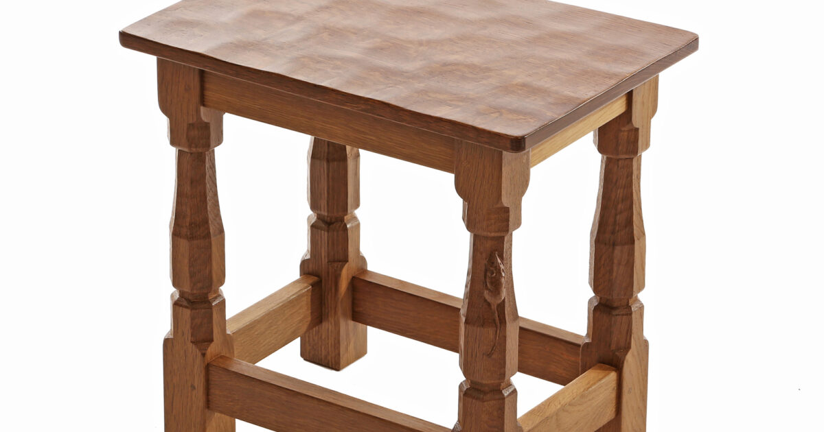 Mouseman Oak Small Stool with Oak Top