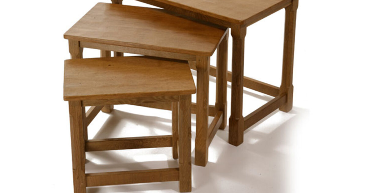 Mouseman Oak Nest of Three Tables
