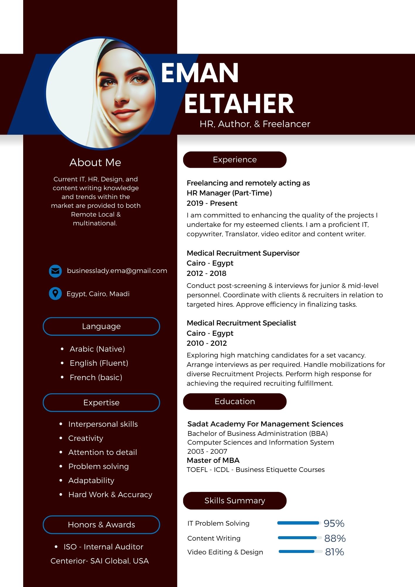 تصميم CV, Resume, & ATS Resume من متخصص موارد بشرية - إيمان محمد - 77 | شغل أون لاين